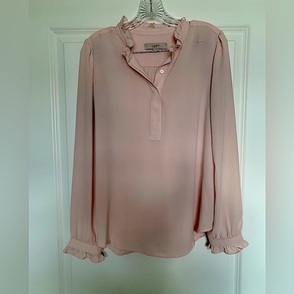 LOFT | Tops | Loft Peach Ruffle Vneck Top Large Button Up | Poshmark